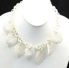 Vintage 50s Whimsical White Dangling Plastic Lacy Leaves Chain Necklace ...