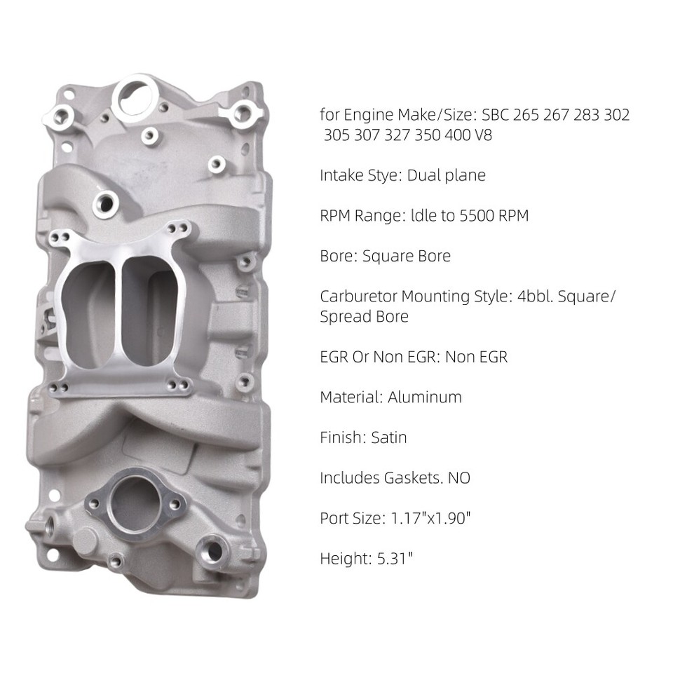 Aluminum Dual Plane Intake Manifold for Chevy 267 283 305 327 350 Small ...