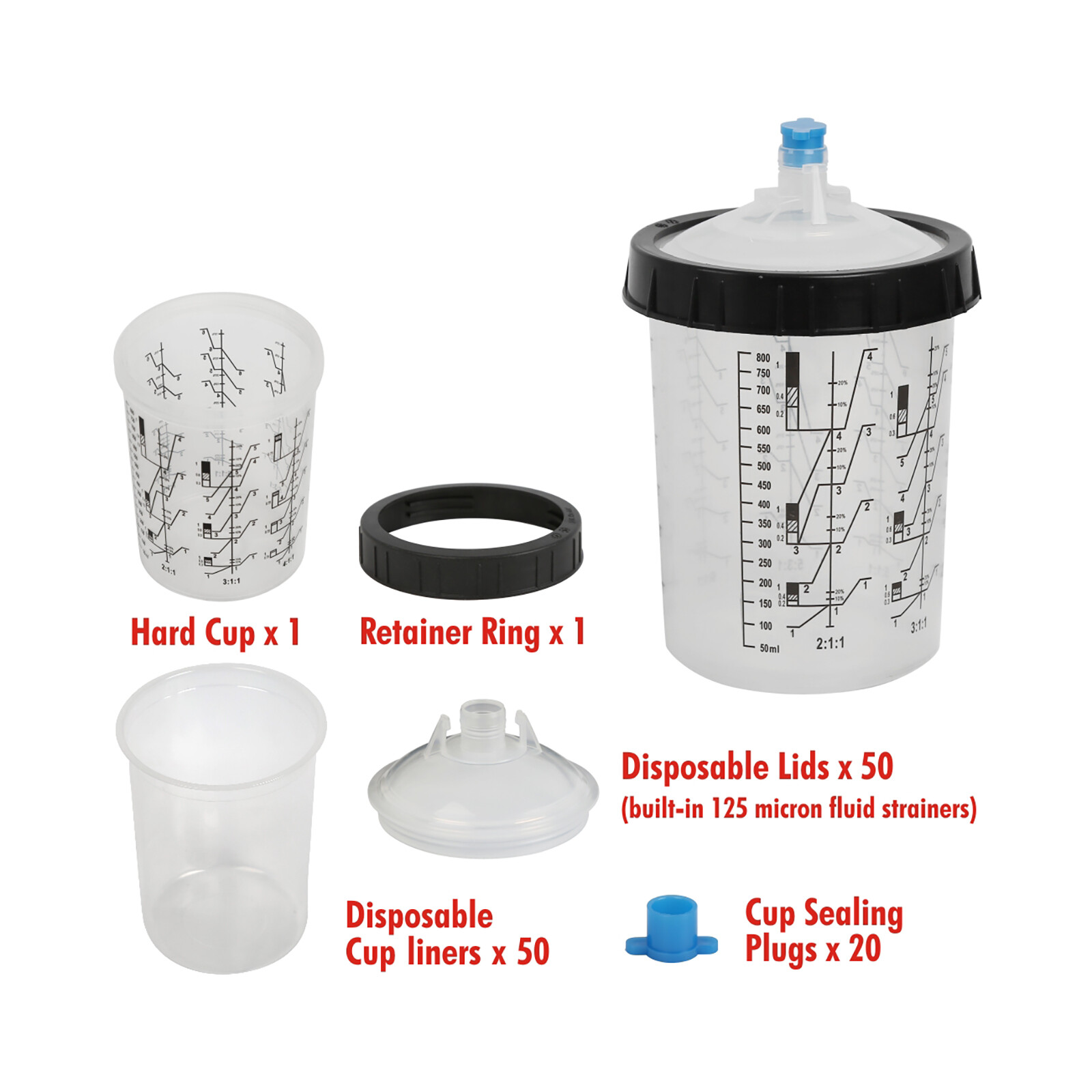 6-27 Oz Hard Cups & Retainer Rings, Disposable Paint Spray Gun Cup ...