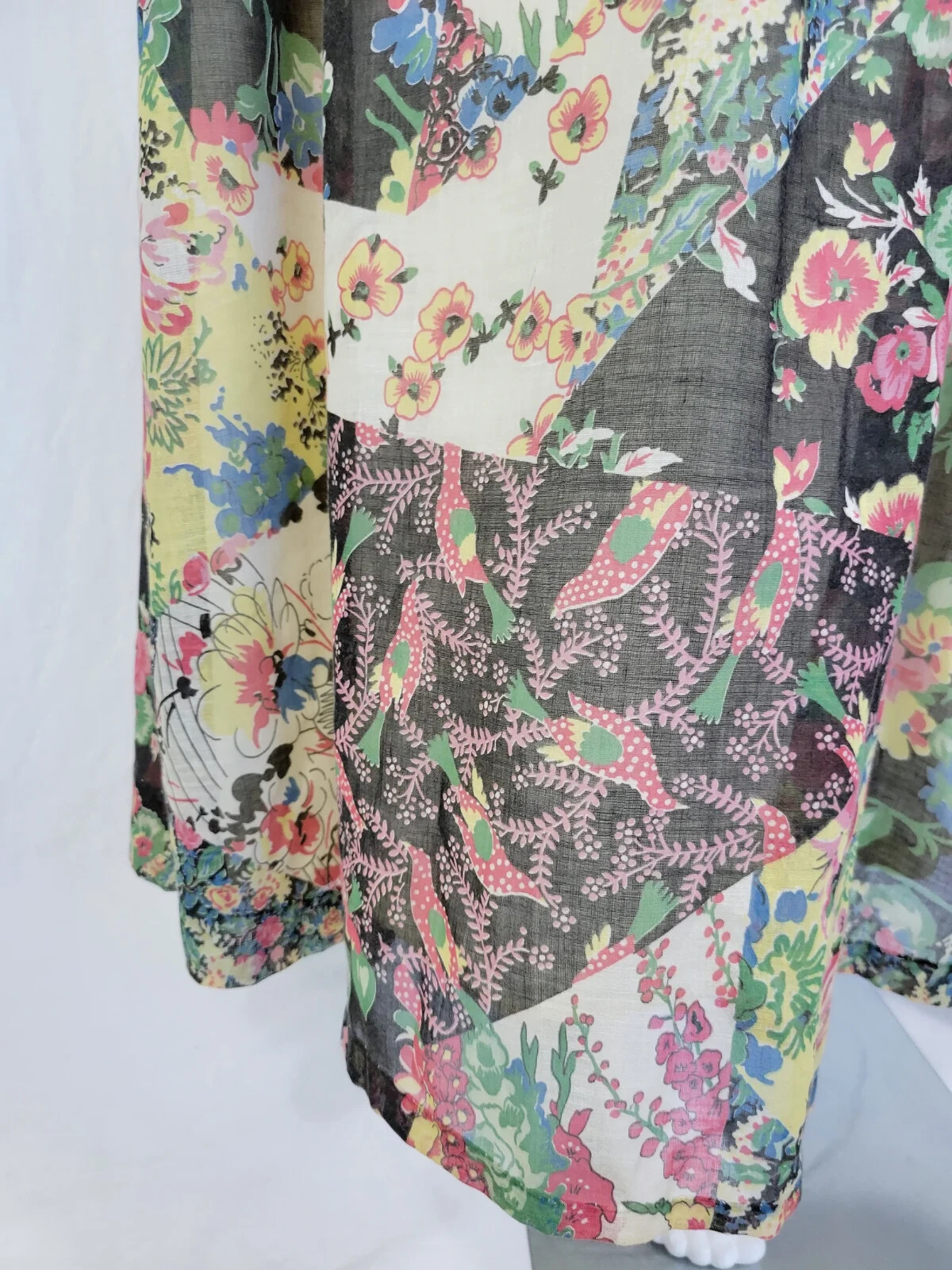 Joy Stevens 1970's Floral Patchwork Print Long Black … - Gem