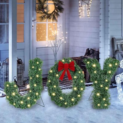 JOICEE 3 Piece Outdoor Christmas Decoration, Lighted Joy Yard Display ...