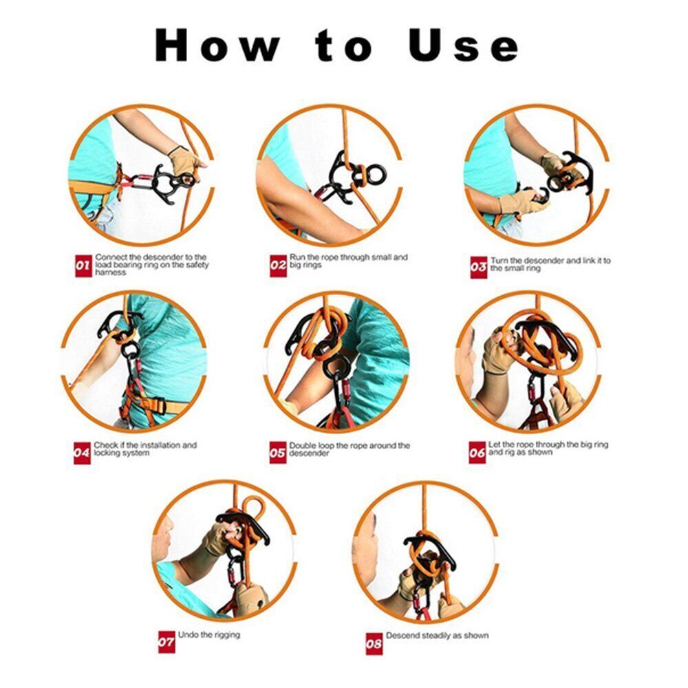 50KN Rescue Figure 8 Descender Large Bent-ear Rappel Gear Belay ...