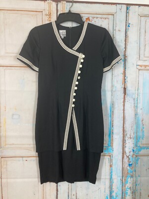 Vintage Liza D Petites Womens Dress BodyCon 1950s Look Black White Trim ...