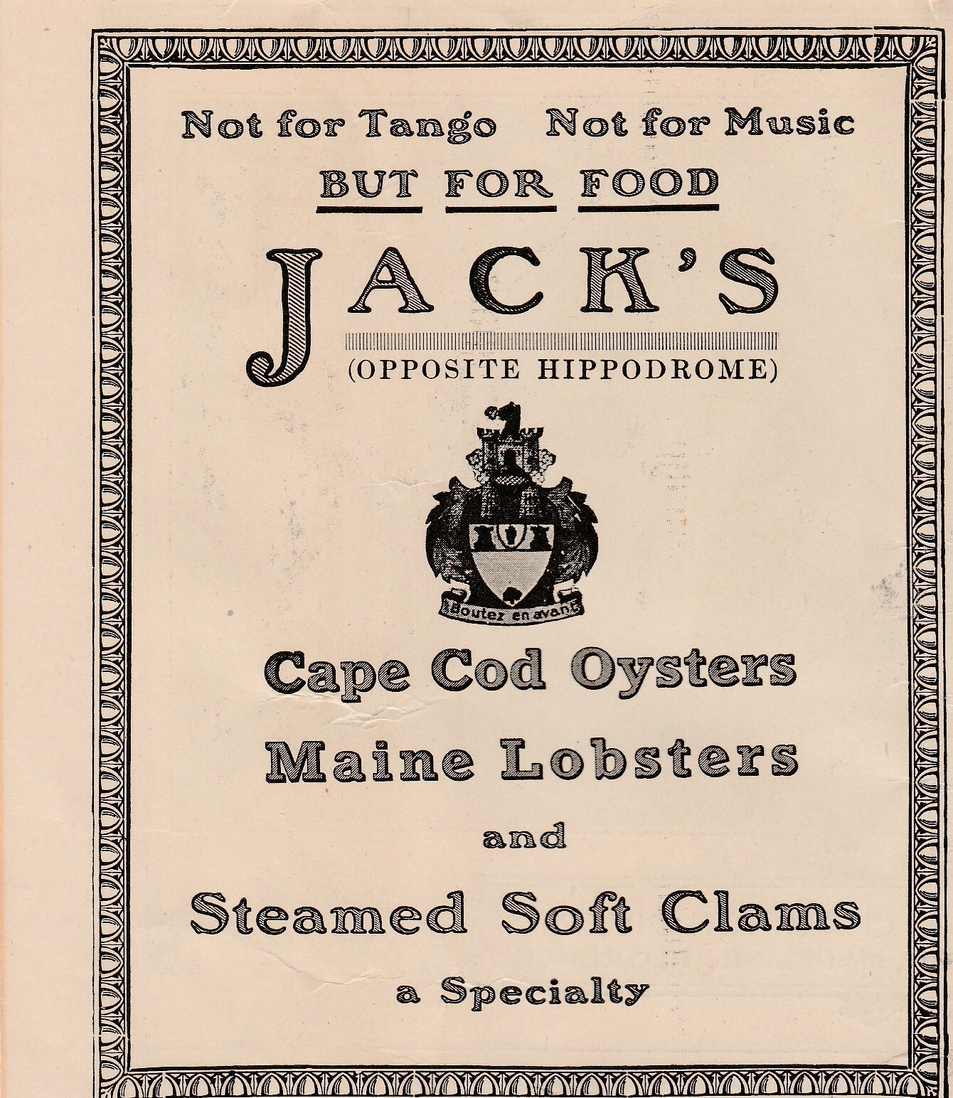 Jack's Seafood Maine Lobsters Cape Cod Oysters NYC Vintage Print Ad WW1 ...