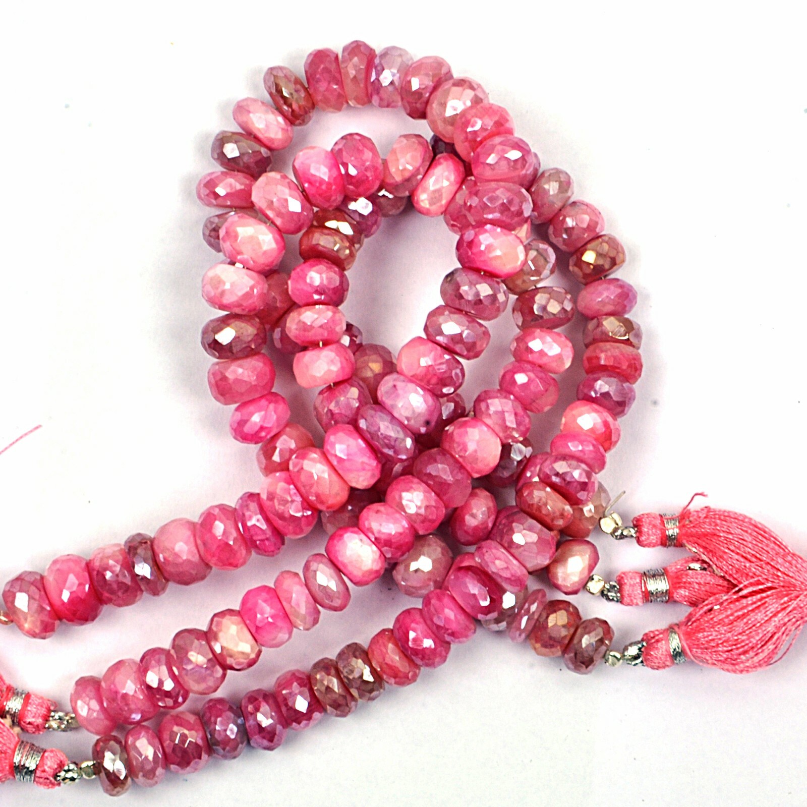 Coated Pink Moonstone 9 Inch Strand 6-7 MM Faceted Rondelle Shape ...