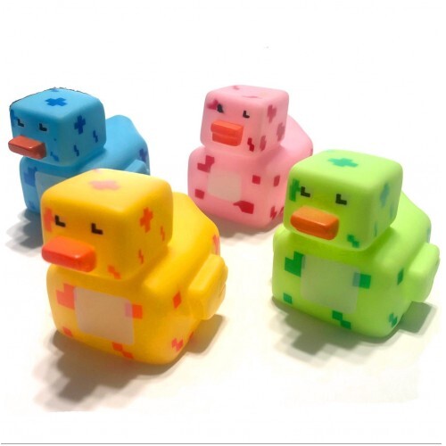 4 COLOR PIXELATED CUBE BLOCKS CRUISING DUCKS RUBBER DUCKIES 2" PARTY ...