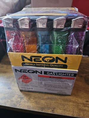 Neon 50 Pcs Full Size Disposable Butane Lighter Display Assorted Color ...