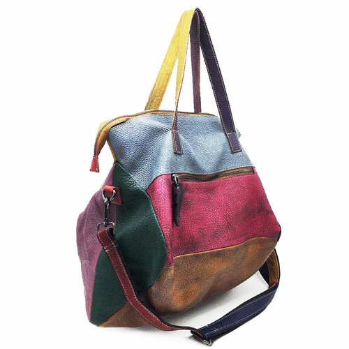 Multi-color Tote Handbag Genuine Leather Colorful Large Tote Bag For ...