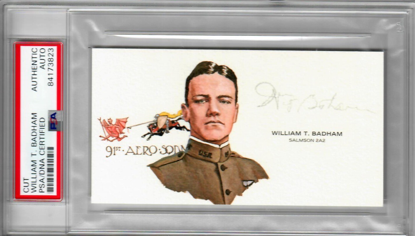 WILLIAM BADHAM SIGNED CUT SIGNATURE PSA DNA (D) WWI ACE 5V | eBay