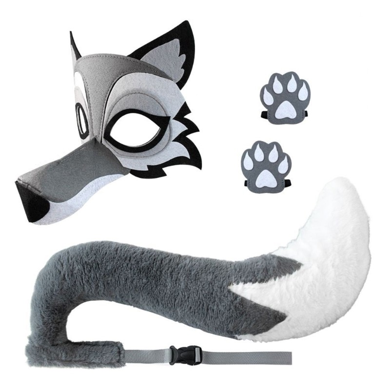 Wolf Face Mask Wolf Tail Gloves for Kid Adult Masquerade Birthday ...