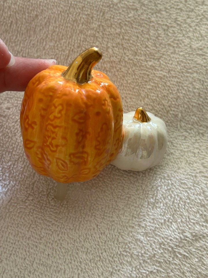 Retired NORA FLEMING Mini DOUBLE PUMPKIN Embossed NF initials Leaves ...