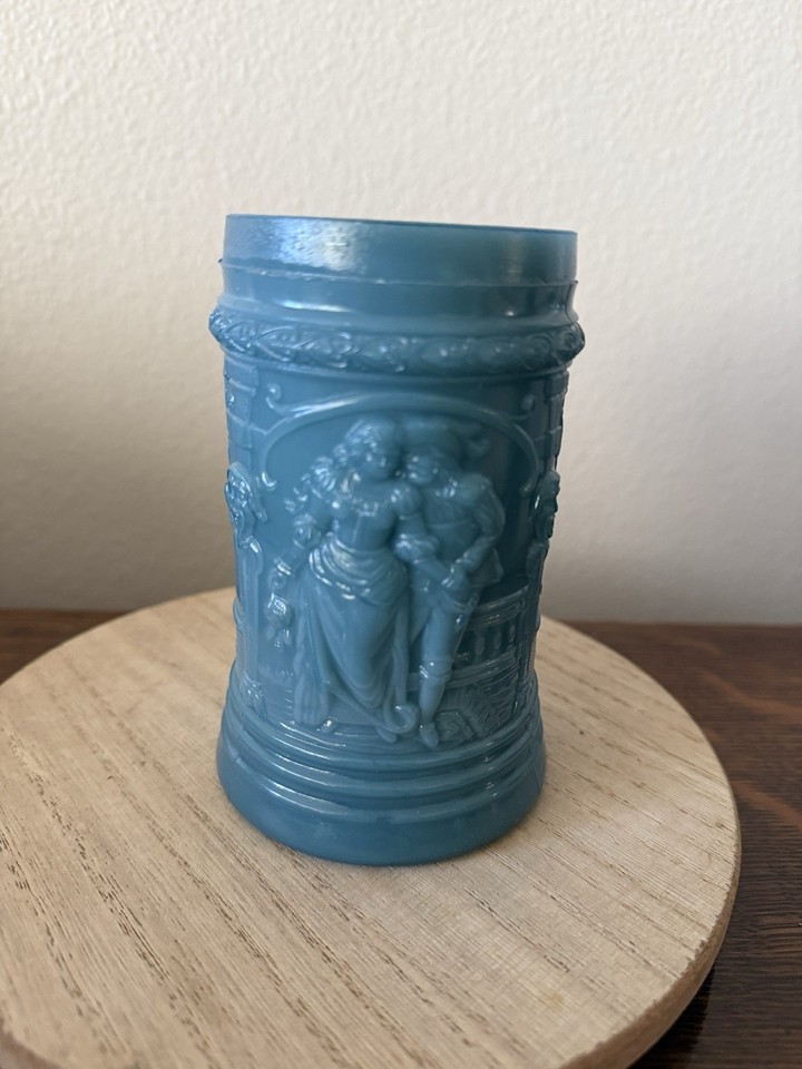 Vintage Westmoreland Blue Slag Milk Glass German Style Beer Stein ...