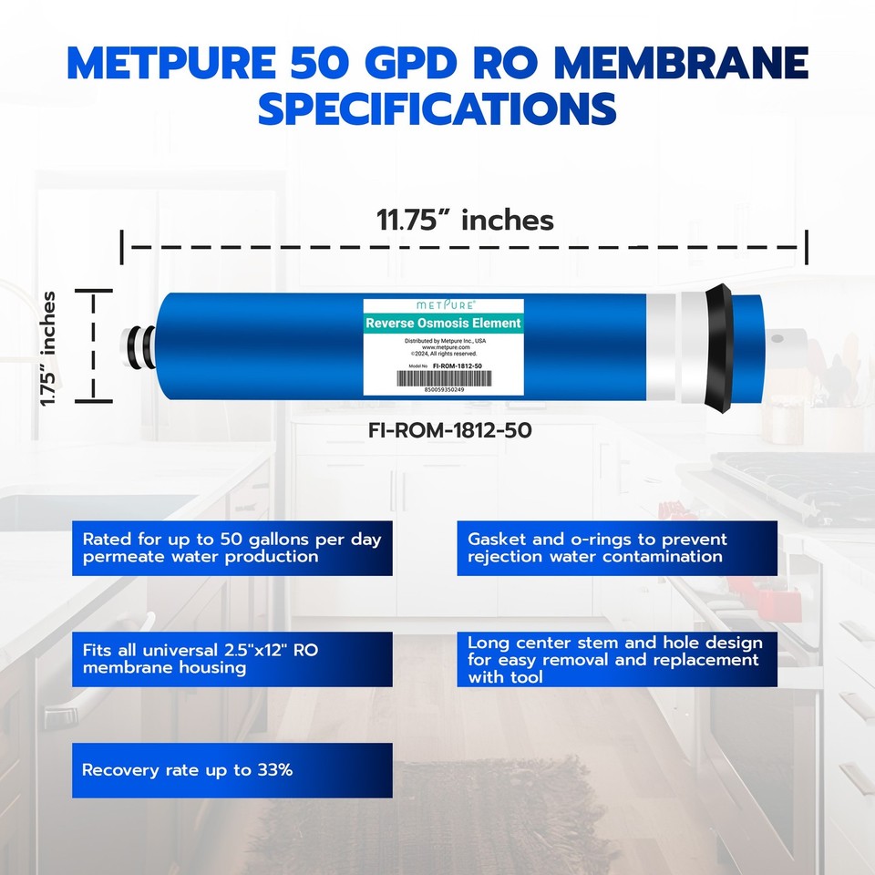 Reverse Osmosis 50 GPD 11.75"x1.75" RO Membrane Water Filter ...