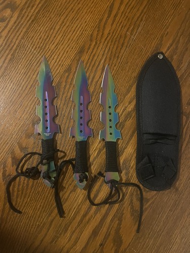 3PC 7.5" Ninja Tactical Rainbow Titanium Kunai Throwing Knife w Sheath ...