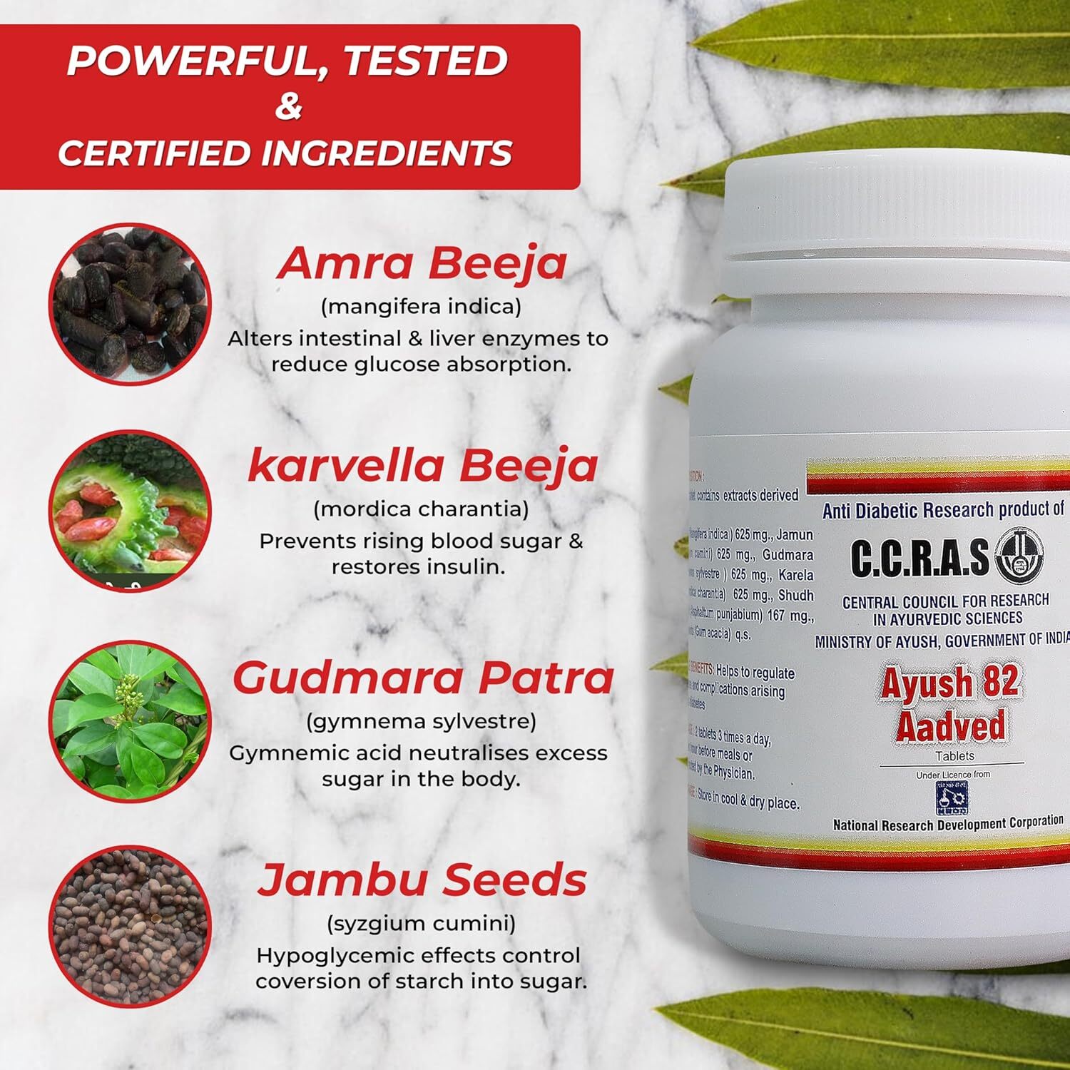 CCRAS Ayush 82 Aadved (180 Tablets) Control Blood Sugar Level Naturally ...