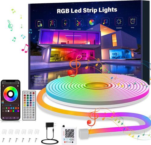 10Ft Rgb Led Neon Rope Lights with Remote App Control, IP65 Waterproof ...