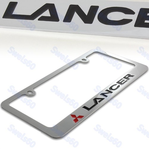 Mitsubishi LANCER Chrome Brass Metal License Plate Frame w/ Screw Caps ...