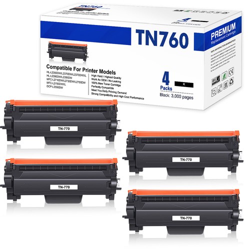 4PK With Chip TN760 Toner Compatible With Brother TN730 MFC-L2710DW HL ...