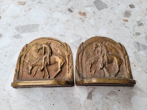 Vintage Solid Bronze Bookends End of the Trail Native American Indian ...