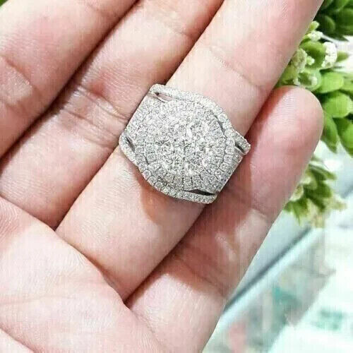 Iced Out Engagement Ring For Men's 14K White Gold Over 2.5 Ct Simulated ...