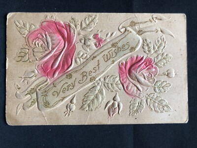 Vintage Postcard Best WIshes rose embossed card posted 1909 | eBay