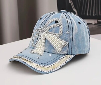Rhinestones and Acrylic Pearls Bow Cap Brand NEW!! | eBay