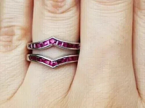 1.25Ct Princess Simulated Red Ruby Enhancer Ring Guard Band 14kWhite ...