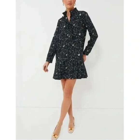 Tuckernuck NEW Black Vine Floral Mini Dress XX Large Tencel Linen Rayon ...