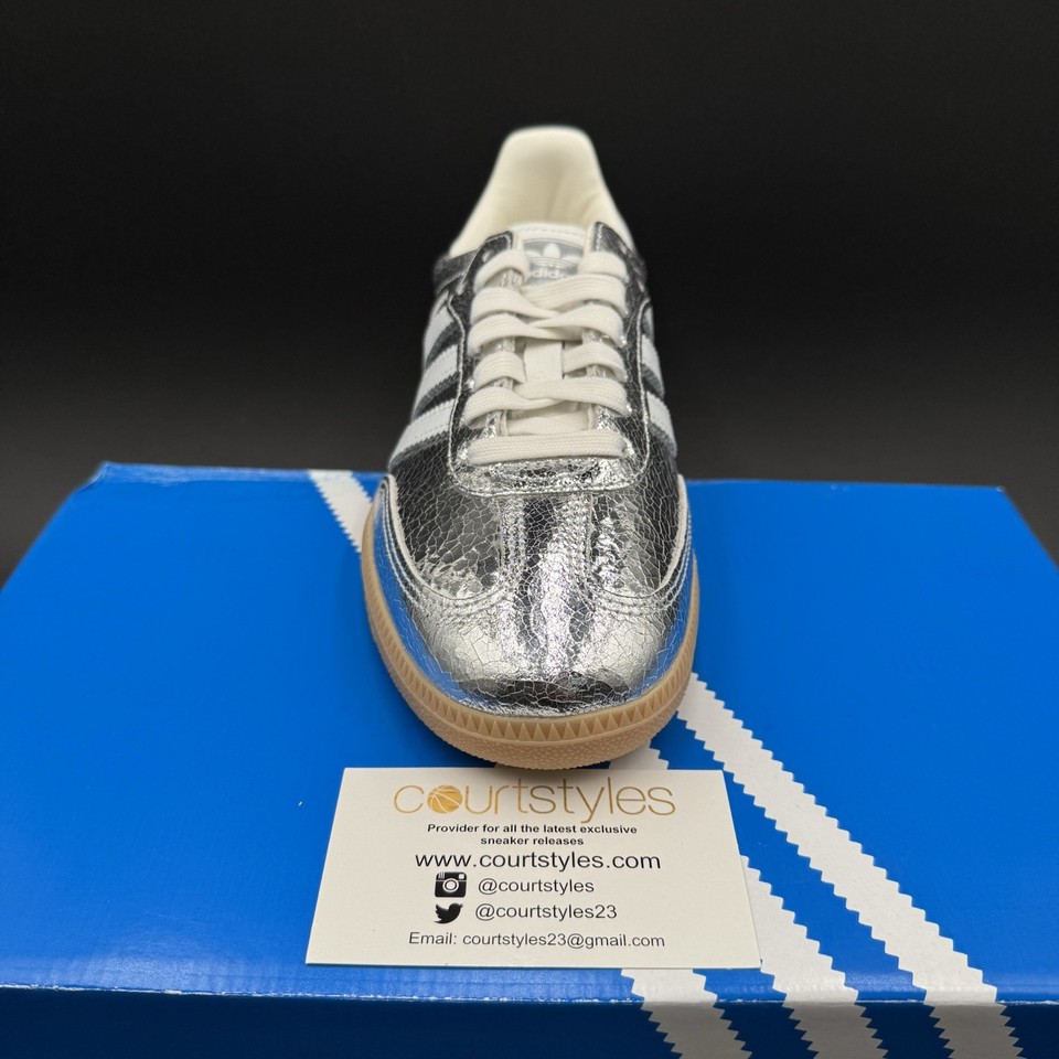 Adidas Samba OG Silver Metallic Cracked Leather JR0035 Womens New Fast ...