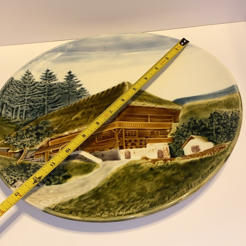 MAJOLICA HIGHMOUNT M.B.D. 1950'S PLATE THATCHED ROOF CHALET GERMANY 13" | eBay