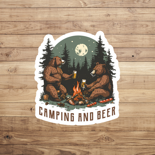 Camping and beer sticker vinyl decal campfire bear nature outdoor ...