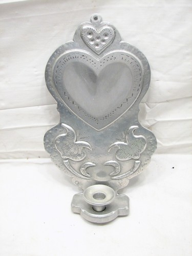 Wilton Pewter Candle Sconce Holder Folk Art Tulip Heart PA Dutch ...