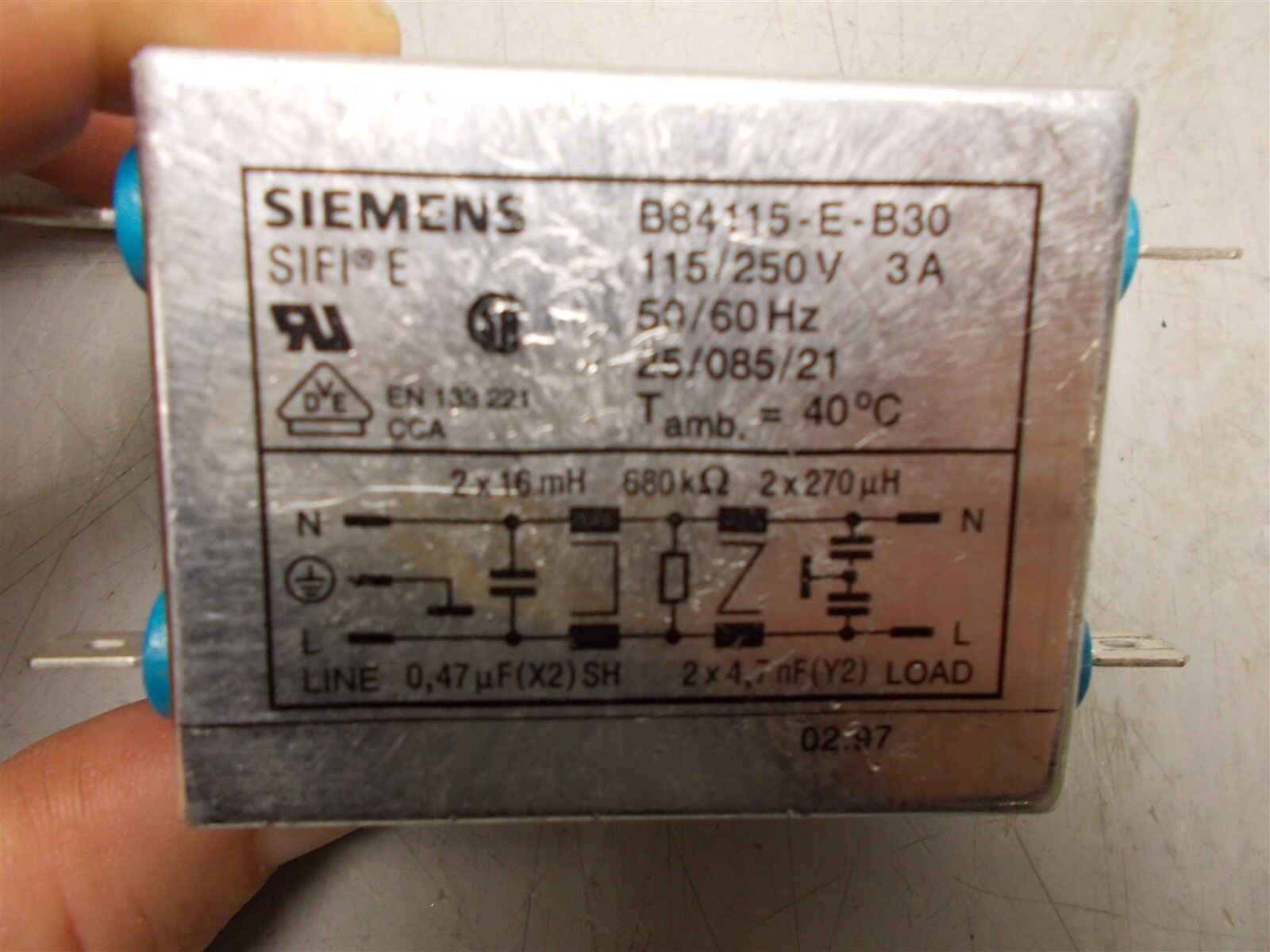 Siemens Line Filter B84115-E-B30 115/250V 3A 50/60Hz 25/085/21 | eBay