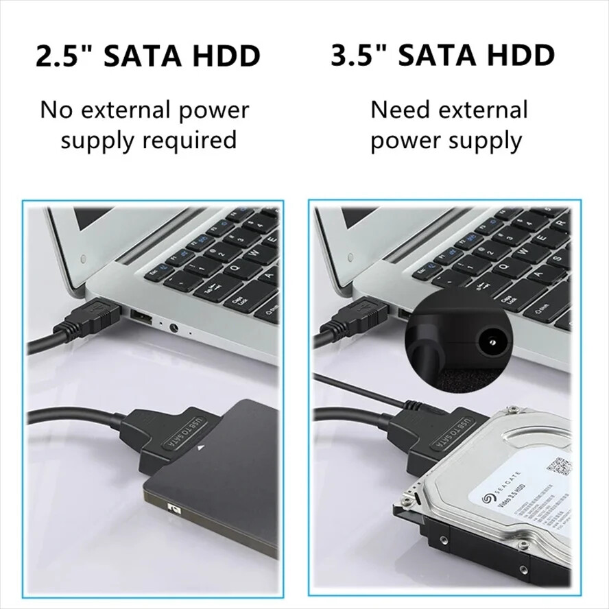 USB 3.0 to SATA External Hard Drive Reader 2.5" 3.5" HDD SSD Power ...