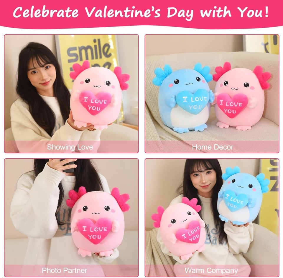 Xfrog Axolotl Stuffed Animal Holding Love Heart Axolotl Soft Plush Toy ...
