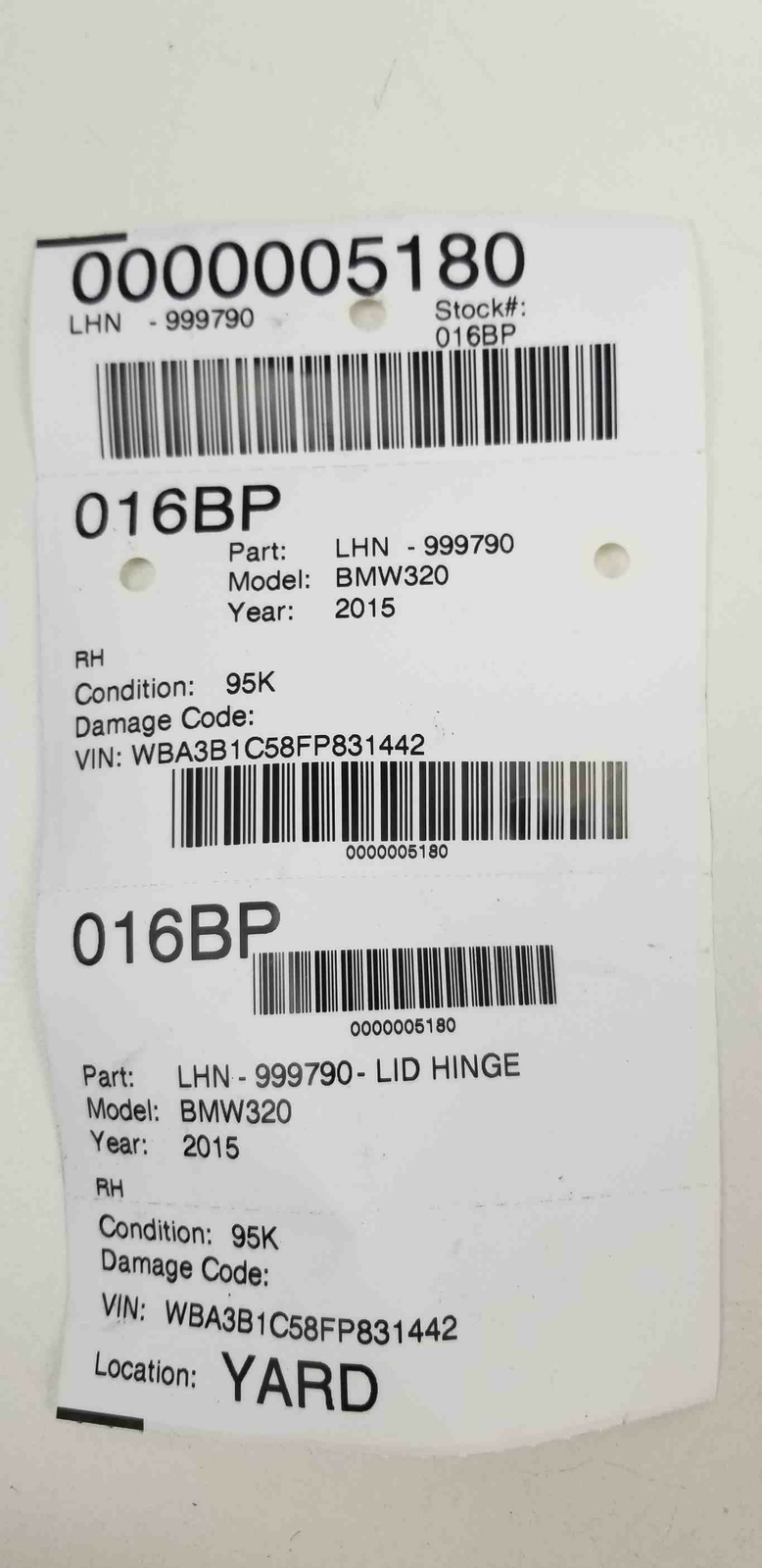 2013 - 2018 BMW 3 SERIES RIGHT Lid Hinge PN: 41007420784 | eBay