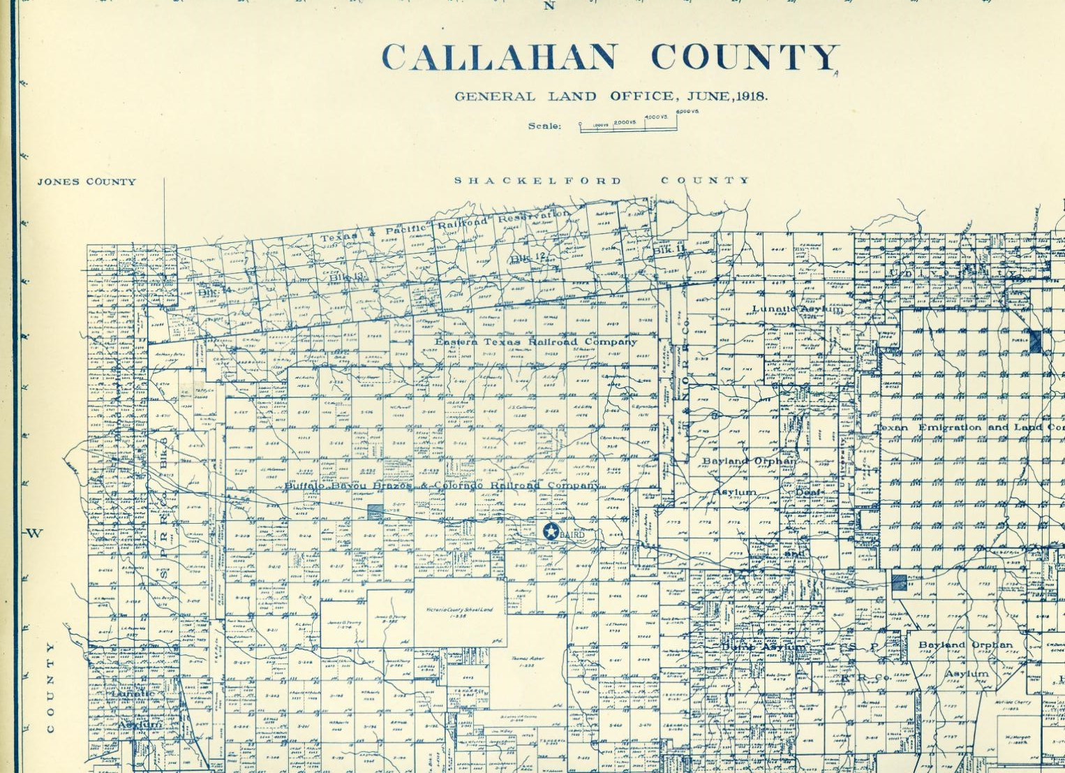 Old Callahan County Texas Land Office Owner Map Baird Clyde Cross ...