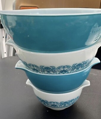 Vintage Pyrex HORIZON BLUE (Turquoise) Cinderella Nesting MIXING BOWL ...