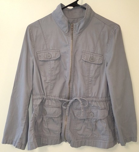 ANN TAYLOR LOFT ZIP-UP DRAWSTRING WAIST JACKET GRAY WOMEN’S PETITE SIZE MP | eBay