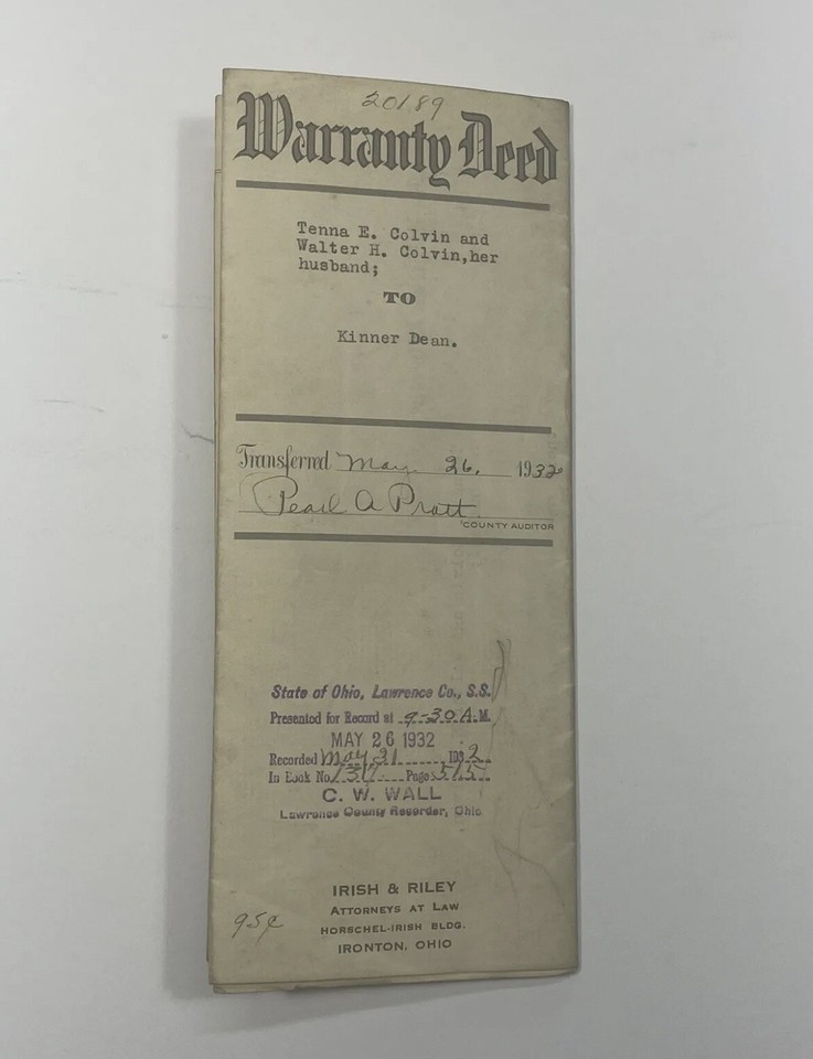 1932 Vintage Warranty Deed Ironton, Ohio - Collectible Ephemera | eBay