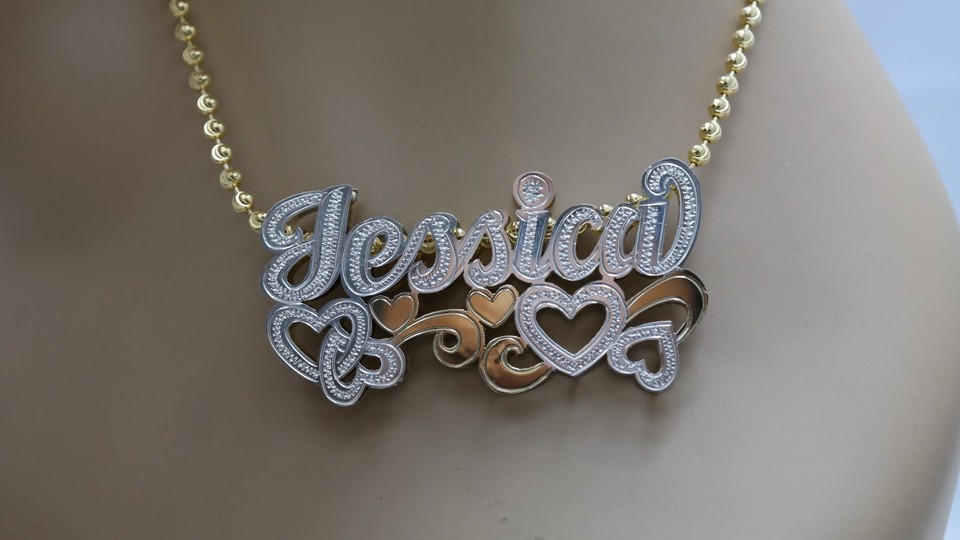 PERSONALIZED DOUBLE NAME PLATE (10k,14k,Fine Silver gold overlay) | eBay