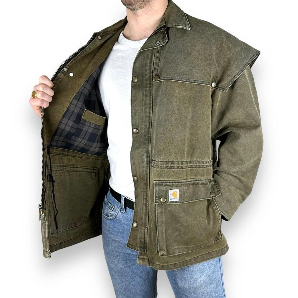 90s Vtg Carhartt CW042 Worsterlon-Lined Sandstone Cape Coat Rancher ...