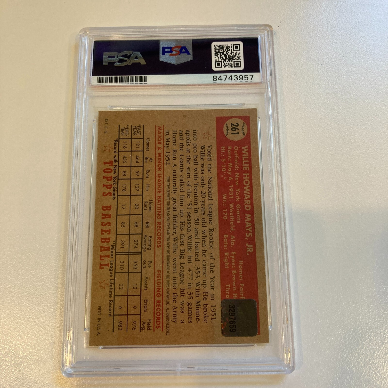 2001 Topps Team 1952 Topps Willie Mays Signed RC Baseball Card PSA DNA ...