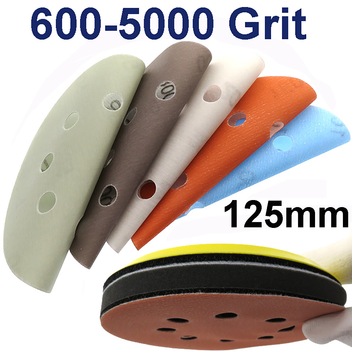 125mm 8 Hole Wet/Dry Sanding Discs 5Inch Sandpaper Hook&Loop Pads 600 ...