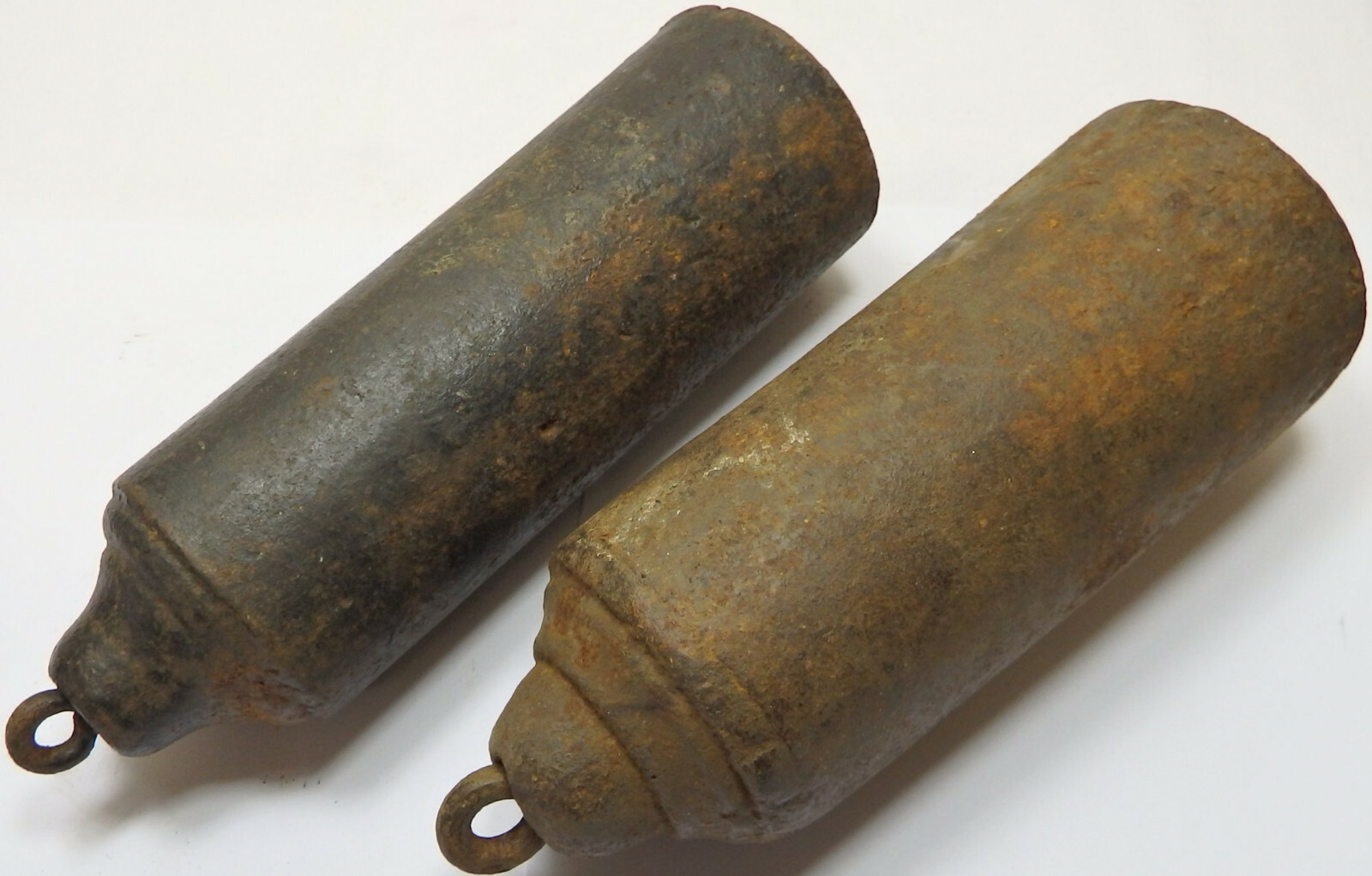 2 Antique cast iron clock weights. Longcase / Grandfather clock. 12 and ...