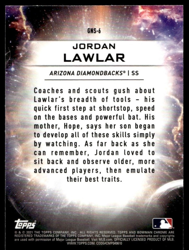 2021 Bowman Draft Genesis Jordan Lawlar G179 Arizona Diamondbacks #GNS ...