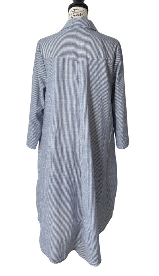 Mlle Gabrielle Womens Shirt Dress Blue Striped Button-Up Lagenlook Size ...
