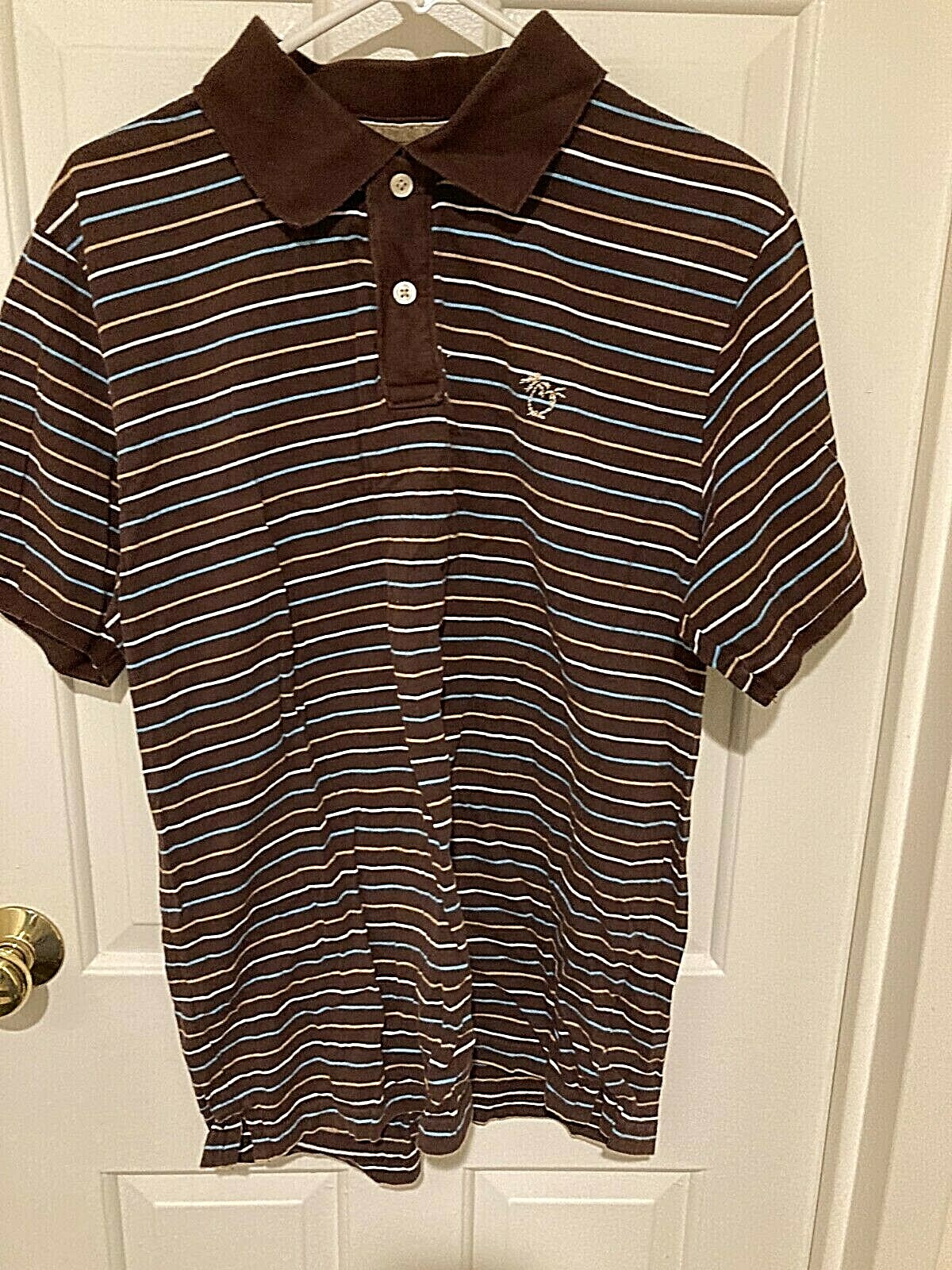 Union Bay Polo Shirt Large W/ embroided logo Brown W/ White Stripes | eBay