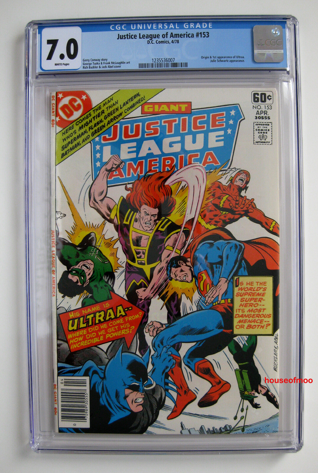 JUSTICE LEAGUE OF AMERICA #153 CGC 7.0 Origin & 1ST APP ULTRAA 1978 DC ...