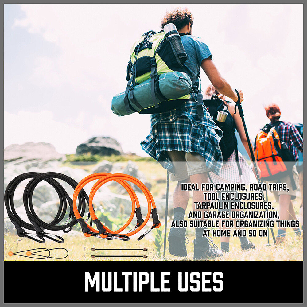 8PC 60" 40" Bungee Cord Carabiners Hooks Camping Military Army Luggage ...